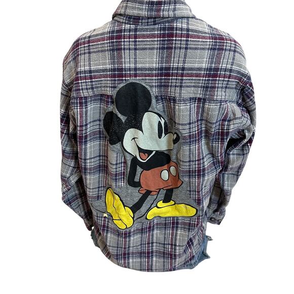 Cheekymontana | Tops | Mickey Mouse Flannel Plaid Shirt Shacket Large ...